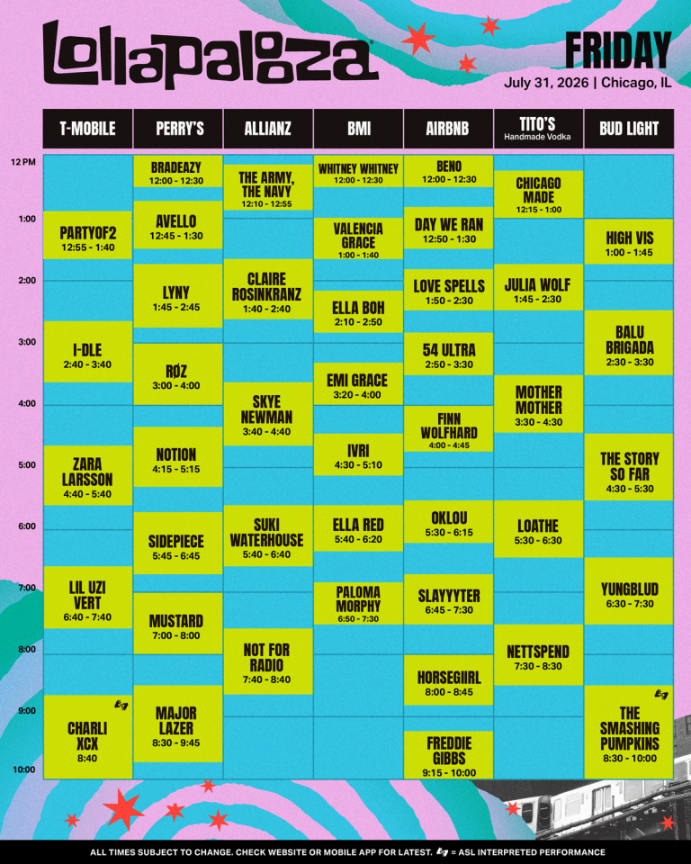 Lollapalooza Chicago 2026 Lineup | Tickets | July 30 - Aug 2, 2026