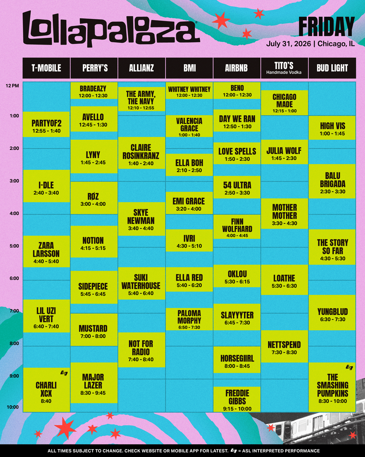 Lollapalooza Chicago 2026 Lineup | Tickets | July 30 - Aug 2, 2026