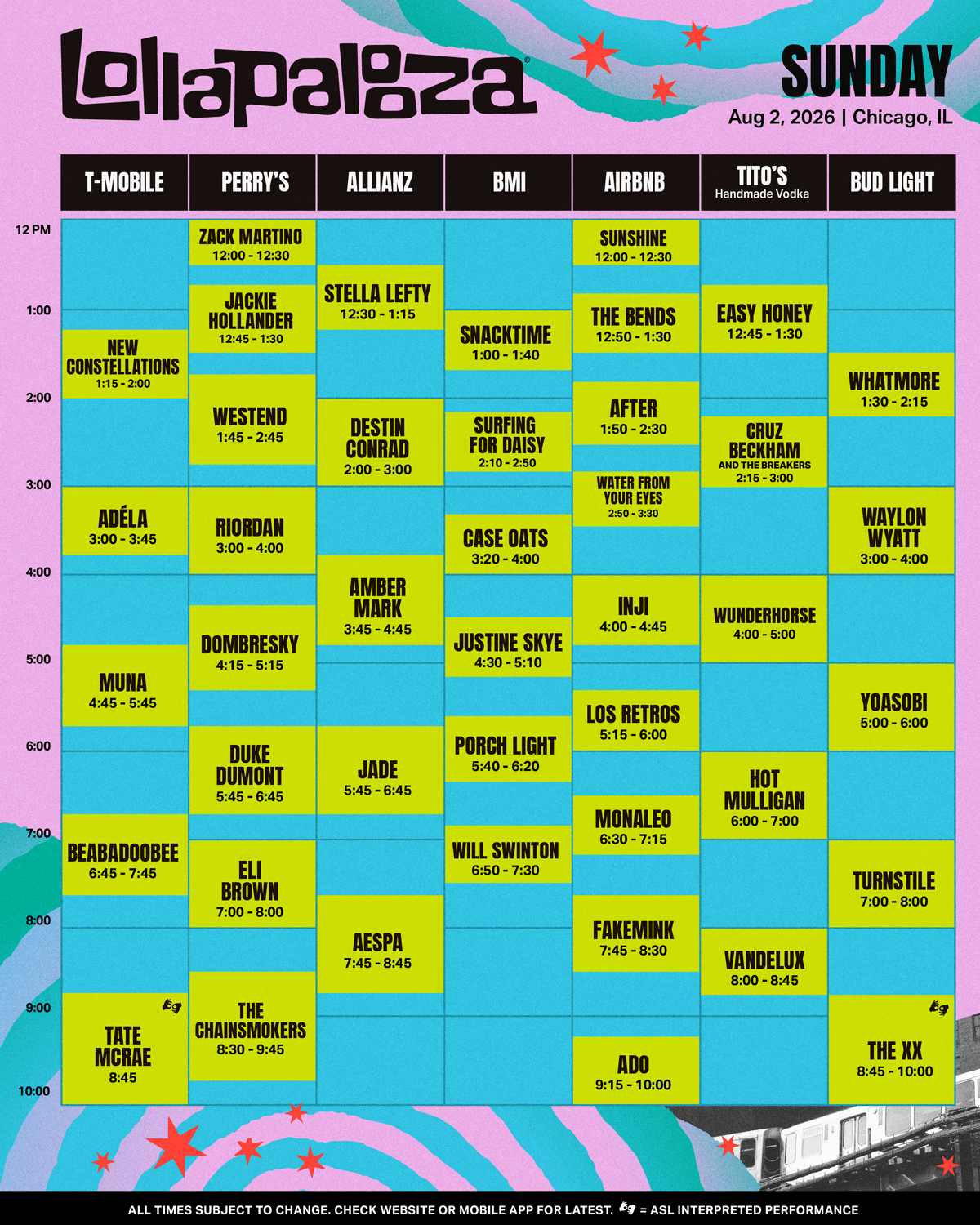 Lollapalooza Chicago 2026 Lineup | Tickets | July 30 - Aug 2, 2026