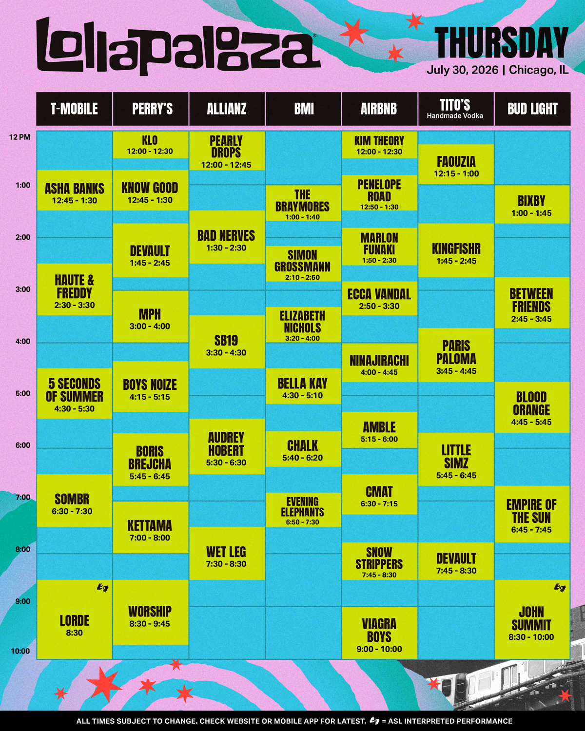 Lollapalooza Chicago 2026 Lineup | Tickets | July 30 - Aug 2, 2026