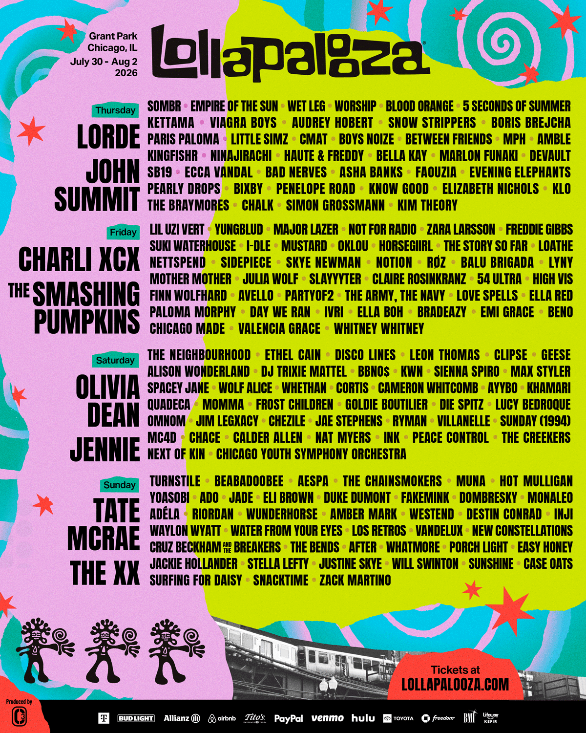 Lollapalooza Chicago 2026 Lineup | Tickets | July 30 - Aug 2, 2026